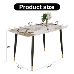 Modern Dining Table for 4, 50" Rectangular Dining Room Table with 0.47'' Sintered Stone Tabletop and Black Metal Legs, Kitchen Table for Dining Room Kitchen, Easy Assembly