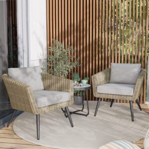 grand patio 3-piece patio bistro set with coffee table & gray cushions wicker outdoor conversation chairs sets with heavy-duty anti-rust aluminum frame for balcony yard