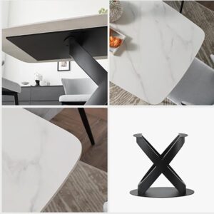 Jinsi Nan] Modern Sintered Stone Dining Table with X-Shaped Carbon Steel Base, Rectangular Dining Table for Kitchen Dining Room, Living Room, Restaurant, Black White (55 inches)