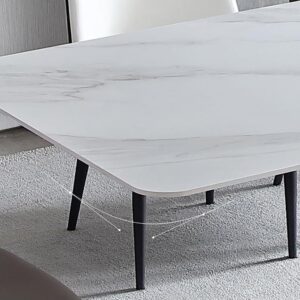 Jinsi Nan] Modern Sintered Stone Dining Table with X-Shaped Carbon Steel Base, Rectangular Dining Table for Kitchen Dining Room, Living Room, Restaurant, Black White (55 inches)