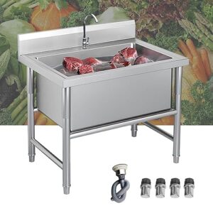 utility sink outdoor sink, freestanding stainless steel sink, large single bowl sink, commercial restaurant kitchen sink w/faucet, easy to assemble, for laundry, garden, garage ( size : 60x60x80cm )