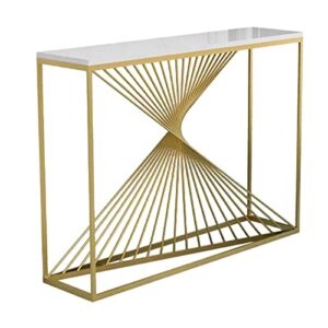 coffee table 31.4 inch console table with geometric metal frame, modern marble sofa table foyer table, rugged and durable