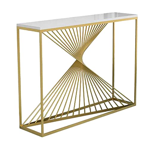 Coffee Table 31.4 Inch Console Table with Geometric Metal Frame, Modern Marble Sofa Table Foyer Table, Rugged and Durable