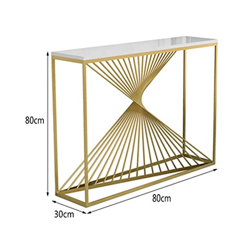 Coffee Table 31.4 Inch Console Table with Geometric Metal Frame, Modern Marble Sofa Table Foyer Table, Rugged and Durable