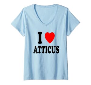 i heart (love) atticus cute matching couple spouse married v-neck t-shirt