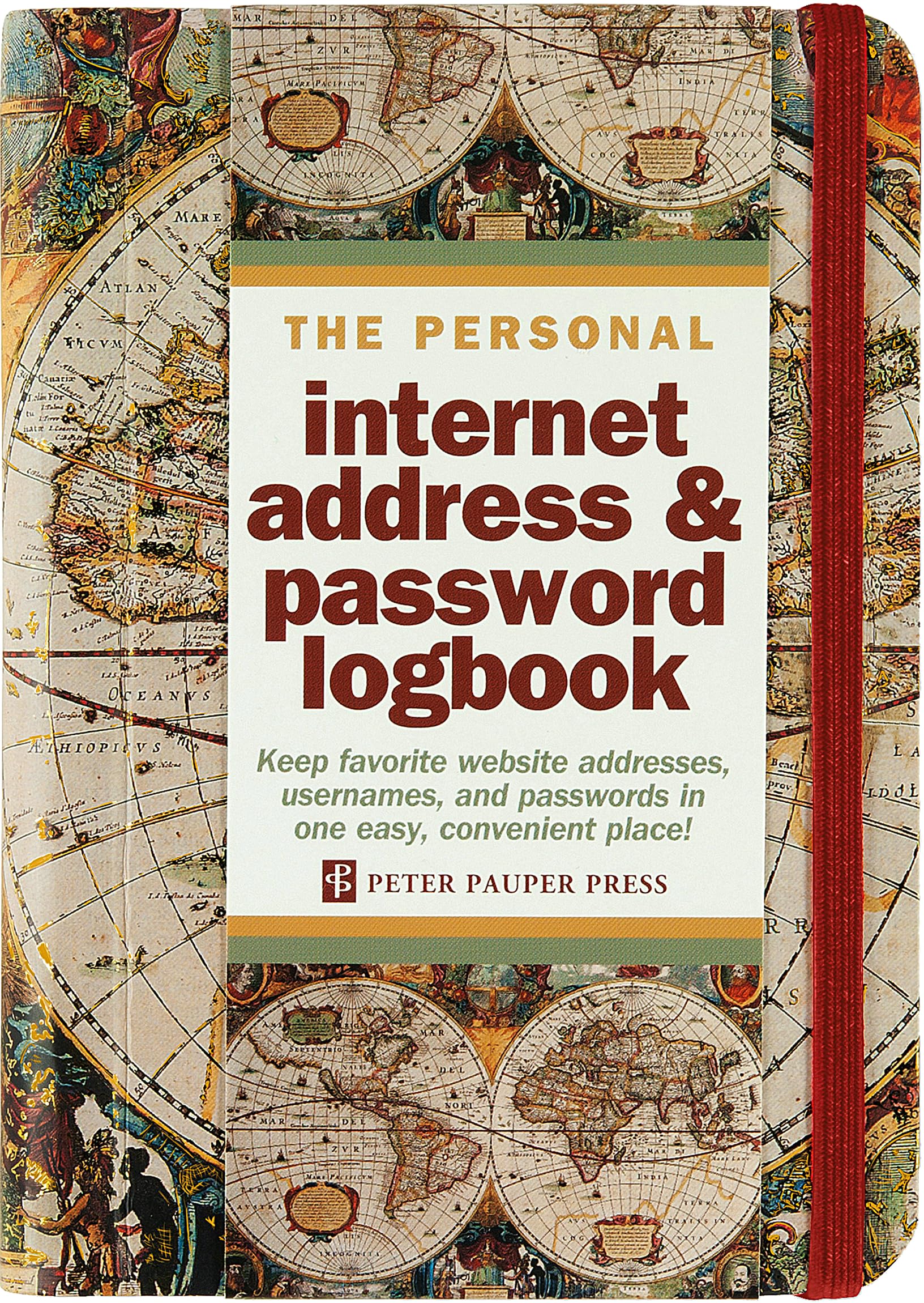 Old World Internet Address & Password Logbook (removable cover band for security)