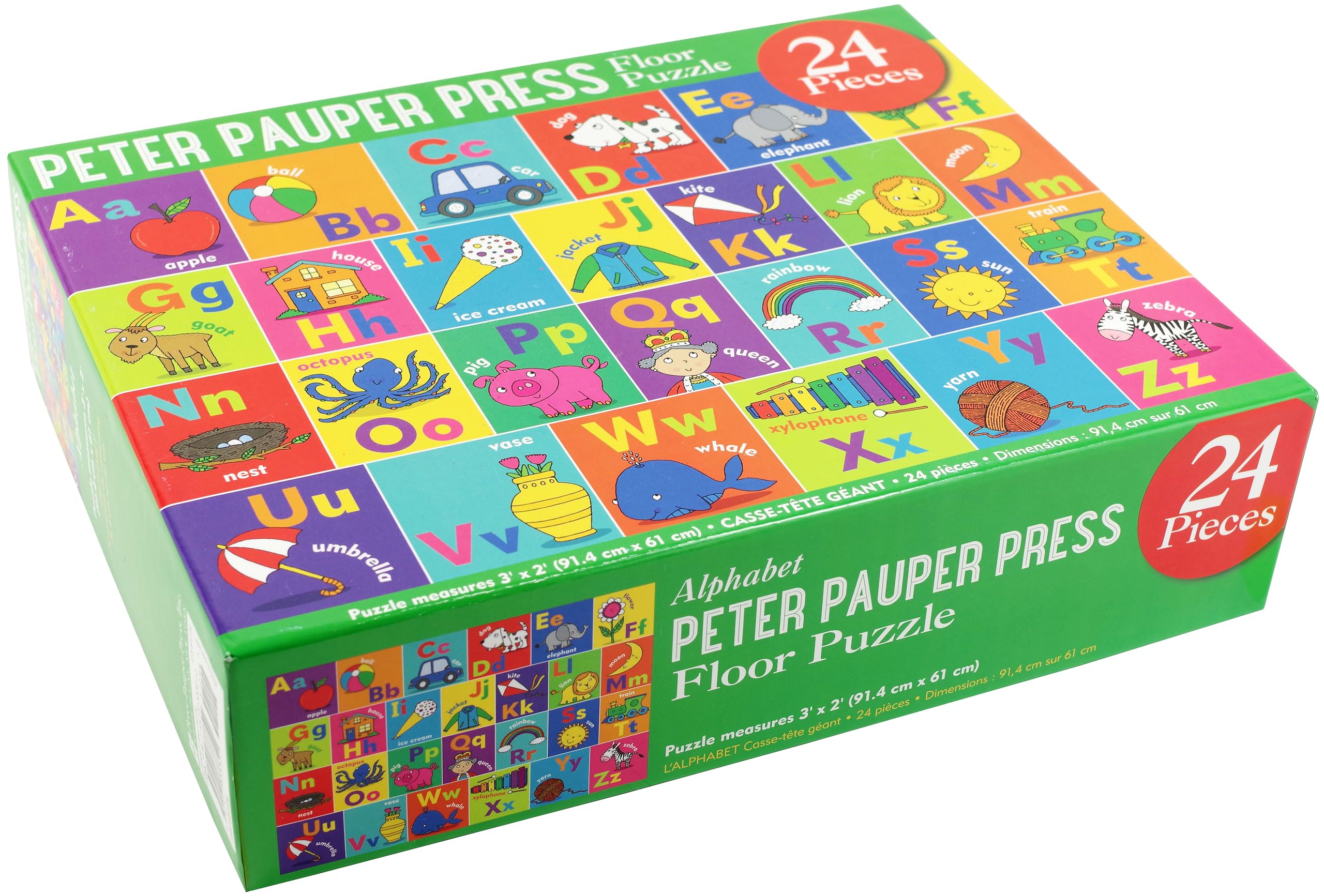 PETER PAUPER PRESS The Alphabet Jumbo Floor Puzzle - Fun and educational puzzle with upper and lowercase letters, first words and pictures. (24 Pieces) (36 inches wide x 24 inches high)