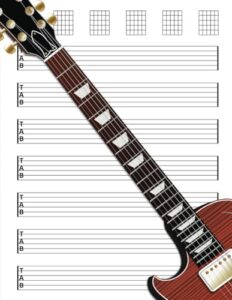 left handed guitar tab notebook: 100+ blank guitar tablature with major & minor chord fingering charts