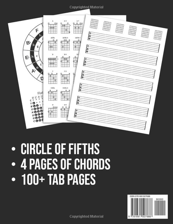 Left Handed Guitar Tab Notebook: 100+ Blank Guitar Tablature with Major & Minor Chord Fingering Charts