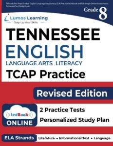 tnready test prep: grade 8 english language arts literacy (ela) practice workbook and full-length online assessments: tennessee test study guide (tnready by lumos learning)