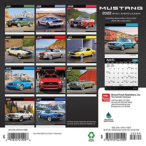 Mustang OFFICIAL 2022 7 x 7 Inch Monthly Mini Wall Calendar with Foil Stamped Cover, Ford Motor Muscle Car