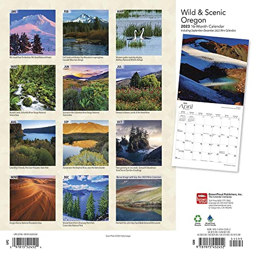 Oregon Wild & Scenic | 2023 12 x 24 Inch Monthly Square Wall Calendar | BrownTrout | USA United States of America Pacific West State Nature