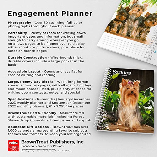 Yorkshire Terriers | 2023 6 x 7.75 Inch Spiral-Bound Wire-O Weekly Engagement Planner Calendar | New Full-Color Image Every Week | BrownTrout | Yorkies Dog Breeds DogDays