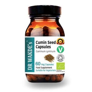 dr wakde's organic cumin seed capsules, organic | 60 veg caps | ayurvedic supplement | vegan | 100% herbal | quantity discounts | same day dispatch