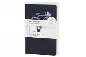 moleskine journey ornament note card with envelope, (3.5" x 5.5") plain/blank, indigo blue/snowy bicycle