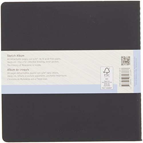 Moleskine Art Sketch Album, Soft Cover, Square (7.5" x 7.5") Plain/Blank, Black, 88 Pages