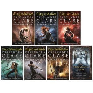 cassandra clare the mortal instruments a shadowhunters 7 books collection set (bones, ashes, glass, fallen angels, lost souls, heavenly fire + the shadowhunter's codex)