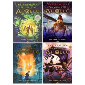 rick riordan trials of apollo collection 4 books set (dark prophecy, hidden oracle, burning maze, the tyrants tomb [hardcover])