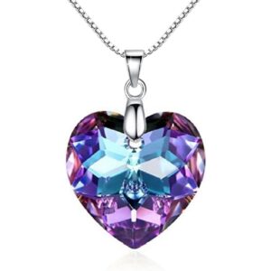 crystalline azuria pendant necklace purple heart with crystals sterling silver women's jewelry 18 inches for women