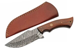 damascus steel drop point | wood handle 9.5" hunting knife