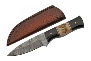 buffalo damascus steel blade | horn/stag handle 7 inch hunting knife