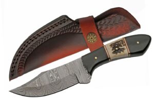 buffalo upsweep damascus steel blade horn/stag 8.25 inch hunting knife