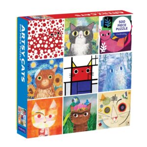 mudpuppy artsy cats 500 piece family jigsaw puzzle, cute puzzle with cats in classic art formats