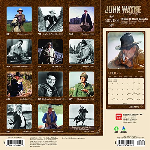 John Wayne in the Movies 2022 12 x 12 Inch Monthly Square Wall Calendar with Foil Stamped Cover, USA American Actor Celebrity Country