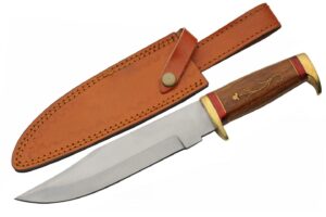 wood & brass hunting knife 12.25" stainless steel brass inlay