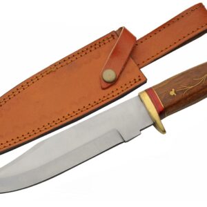 Wood & Brass Hunting Knife 12.25" Stainless Steel Brass Inlay