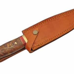 Wood & Brass Hunting Knife 12.25" Stainless Steel Brass Inlay