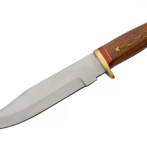 Wood & Brass Hunting Knife 12.25" Stainless Steel Brass Inlay