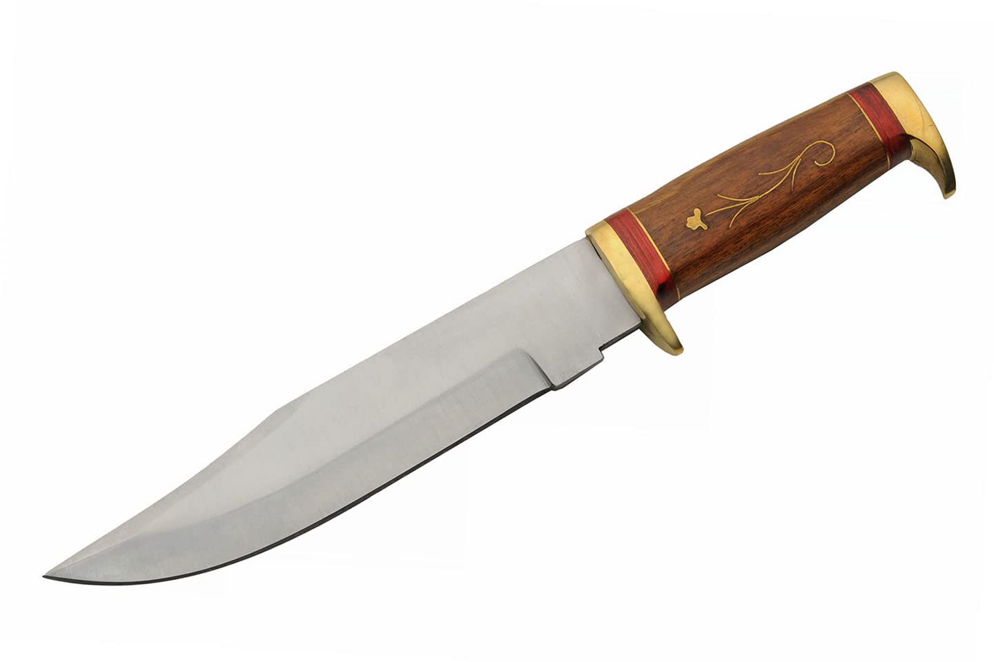 Wood & Brass Hunting Knife 12.25" Stainless Steel Brass Inlay