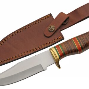 Winter Cabin Stainless Steel Blade Leather Stacked Handle 11 inch Hunting Knife