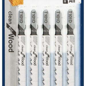 Bosch T101D 5-Piece 4 In. 6 TPI Clean for Wood T-Shank Jig Saw Blades