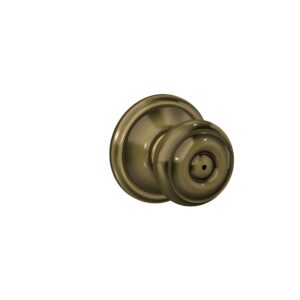 schlage f40 v geo 609 georgian door knob, bed & bath privacy lock, antique brass