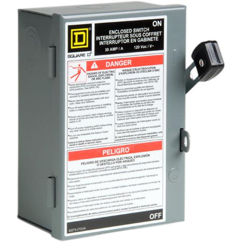 Square D - L111N 30 Amp 120/240-Volt Single-Pole Indoor Light Duty Fusible Safety Switch with Neutral, L111N