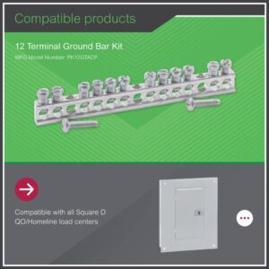 Square D by Schneider Electric PK12GTACP Square D Ground Bar Kits, Aluminum, 12 Terminals, Pack of 1, Metallic