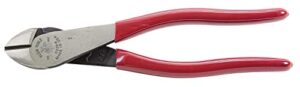 klein tools d228-8 pliers, made in usa, diagonal cutting pliers with short jaw and beveled knives, high-leverage color-coded wire cutters, 8-inch