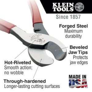 Klein Tools 63050 Cable Cutter, Made in USA, Heavy Duty Cutter for Aluminum, Copper, and Communications Cable