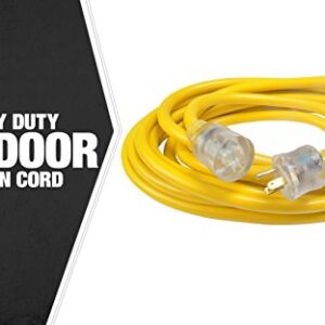 Coleman Cable 02687 10/3 Vinyl Outdoor Extension Cord with Lighted End 25-Foot