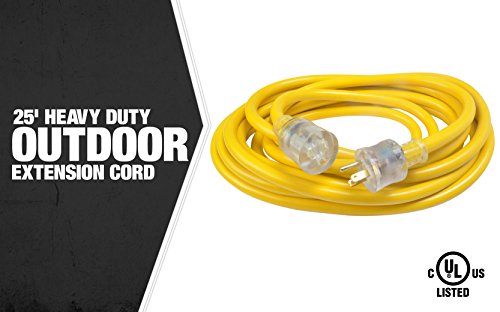 Coleman Cable 02687 10/3 Vinyl Outdoor Extension Cord with Lighted End 25-Foot