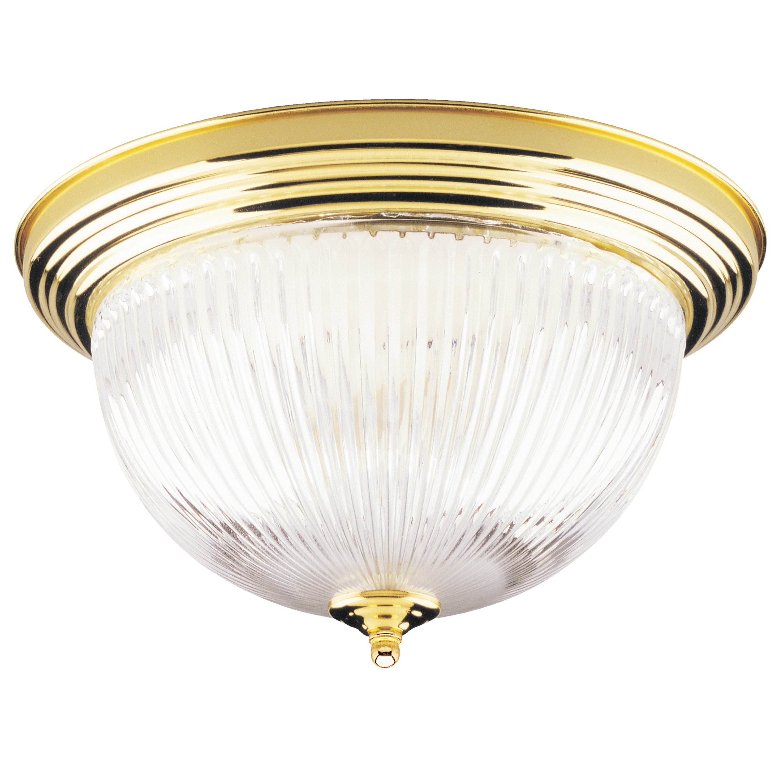 Westinghouse 6628200 Two-Light Flush-Mount Interior Ceiling Fixture, Polished Brass Finish with Crystal Ribbed Glass