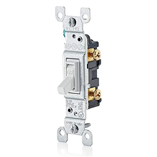 Leviton 1451-2WM 15 Amp, 120 Volt, Toggle Framed Single-Pole Ac Quiet Switch, Residential Grade, Grounding, 10-Pack, White