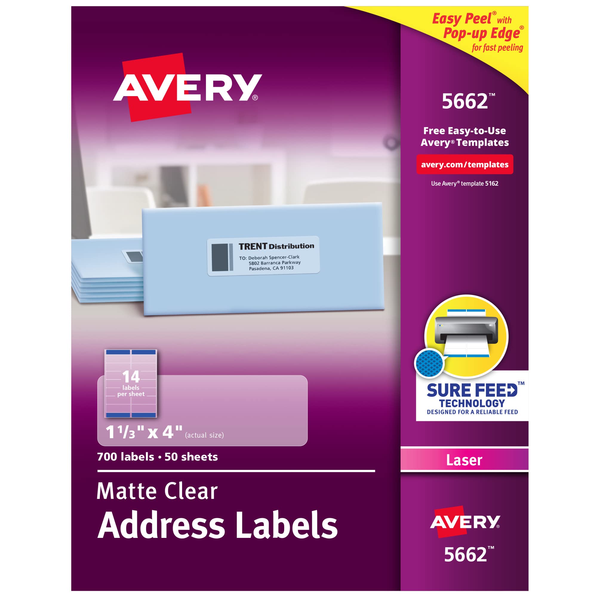 Avery Printable Address Labels with Sure Feed, 1-1/3" x 4", Matte Clear, 700 Blank Mailing Labels (05662)