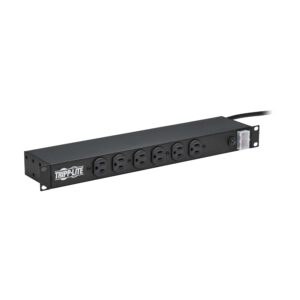 tripp lite 12-outlet rackmount pdu power strip, network-grade front & rear facing outlets, 15a, 120v, 15ft cord with 5-15p plug, horizontal 1u rack mount, lifetime manufacturer's warranty (rs-1215)