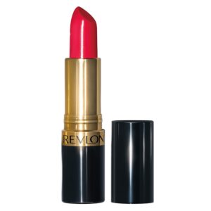 revlon lipstick, super lustrous lipstick, creamy formula for soft, fuller-looking lips, moisturized feel in reds & corals, revlon red (730) 0.15 oz