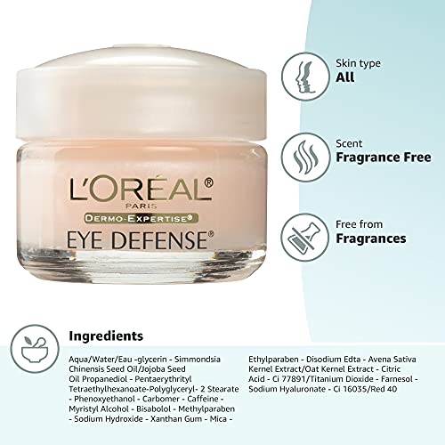 L'Oreal Paris Dermo-Expertise Eye Defense Eye Cream with Caffeine and Hyaluronic Acid 0.5 oz