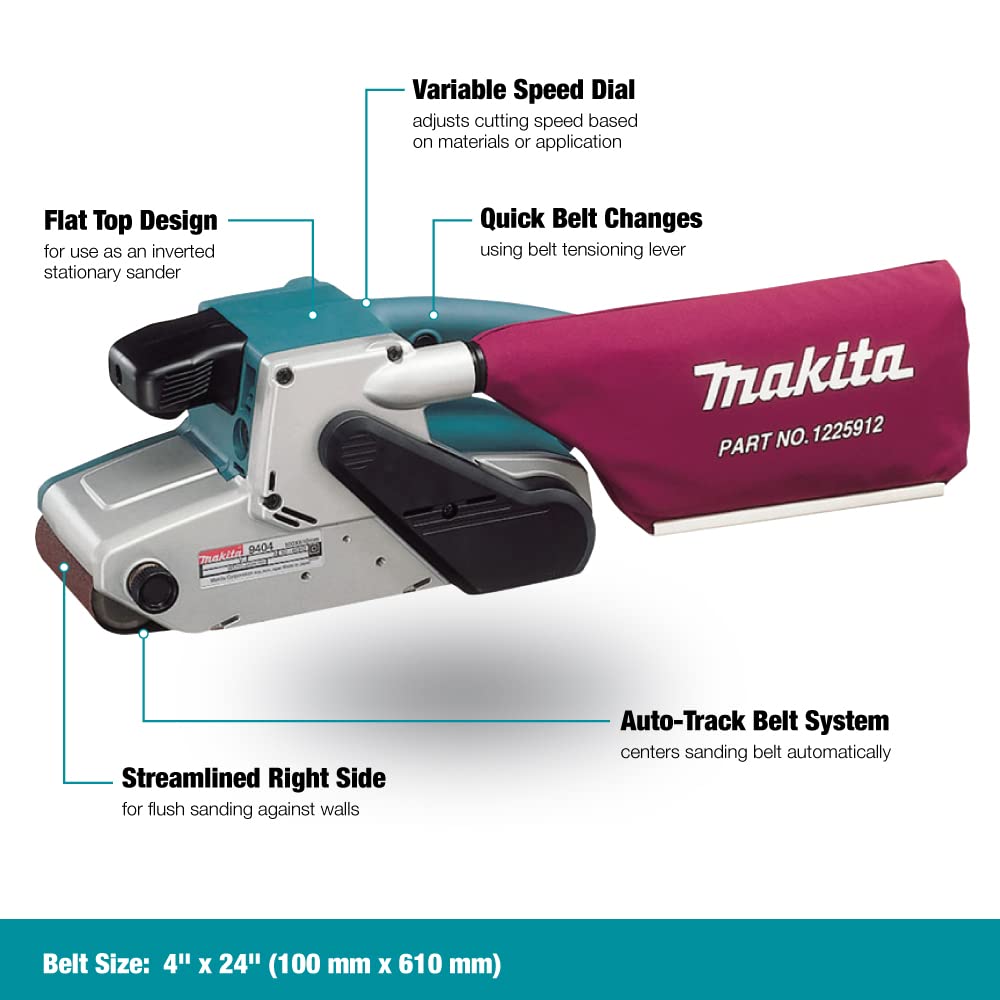 Makita 9404 4" x 24" Belt Sander, with Variable Speed , Blue