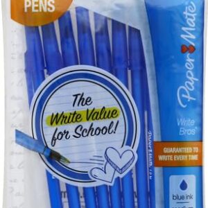 Paper Mate Write Bros Ballpoint Pens, Medium Point (1.0mm), Blue, 10 Count